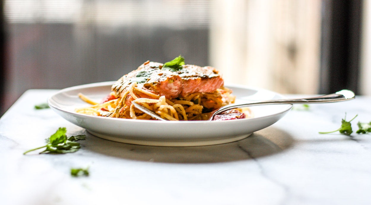 Blood Orange Salmon With Turnip Noodles Recipe